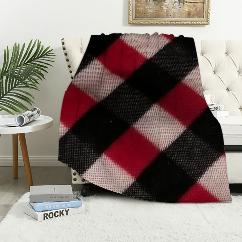 ARISTURING Black and Red Buffalo Plaid Sherpa Throw Blanket for Couch ...