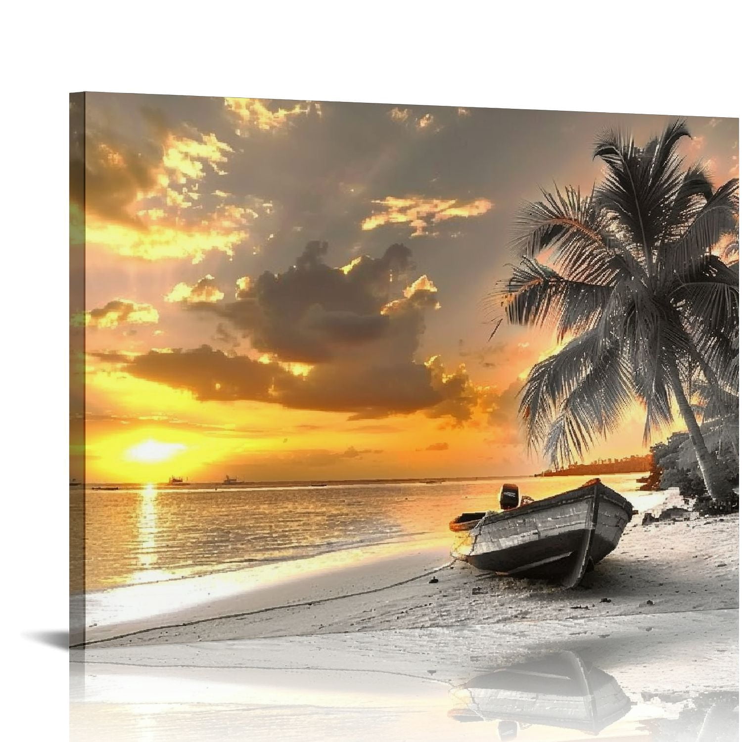 ARISTURING Black and White Beach Pictures Canvas Wall Art for Living ...