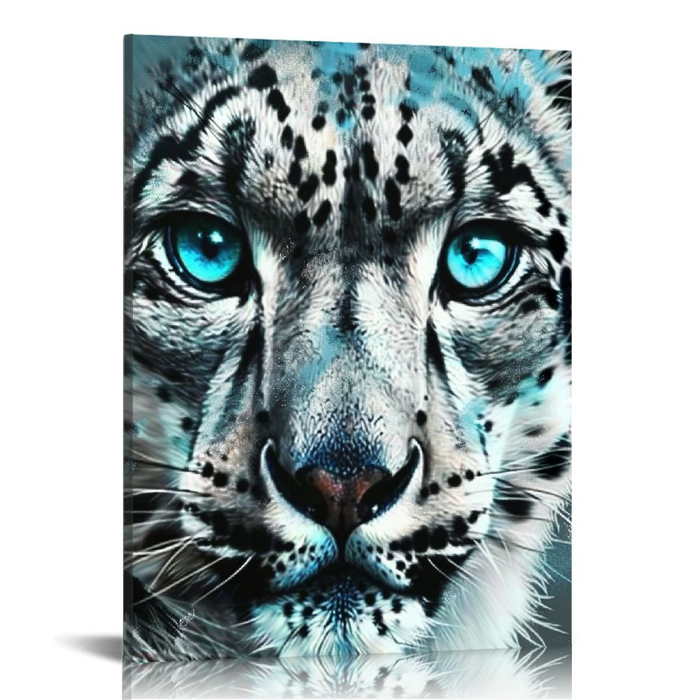 ARISTURING Black and White Blue Eyes Snow Leopard Painting Canvas ...