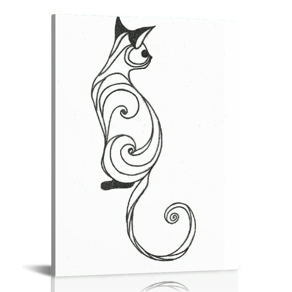 ARISTURING Black and White Cat Canvas Wall Art Cat Line Art Prints ...
