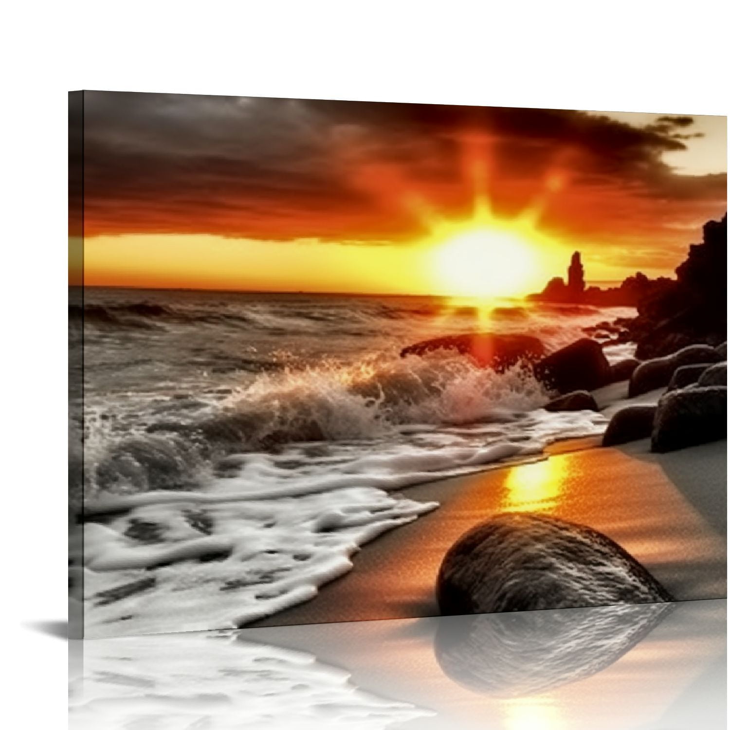Jiayy Black and White Gold Beach Wall Art Ocean Canvas Seascape Prints ...