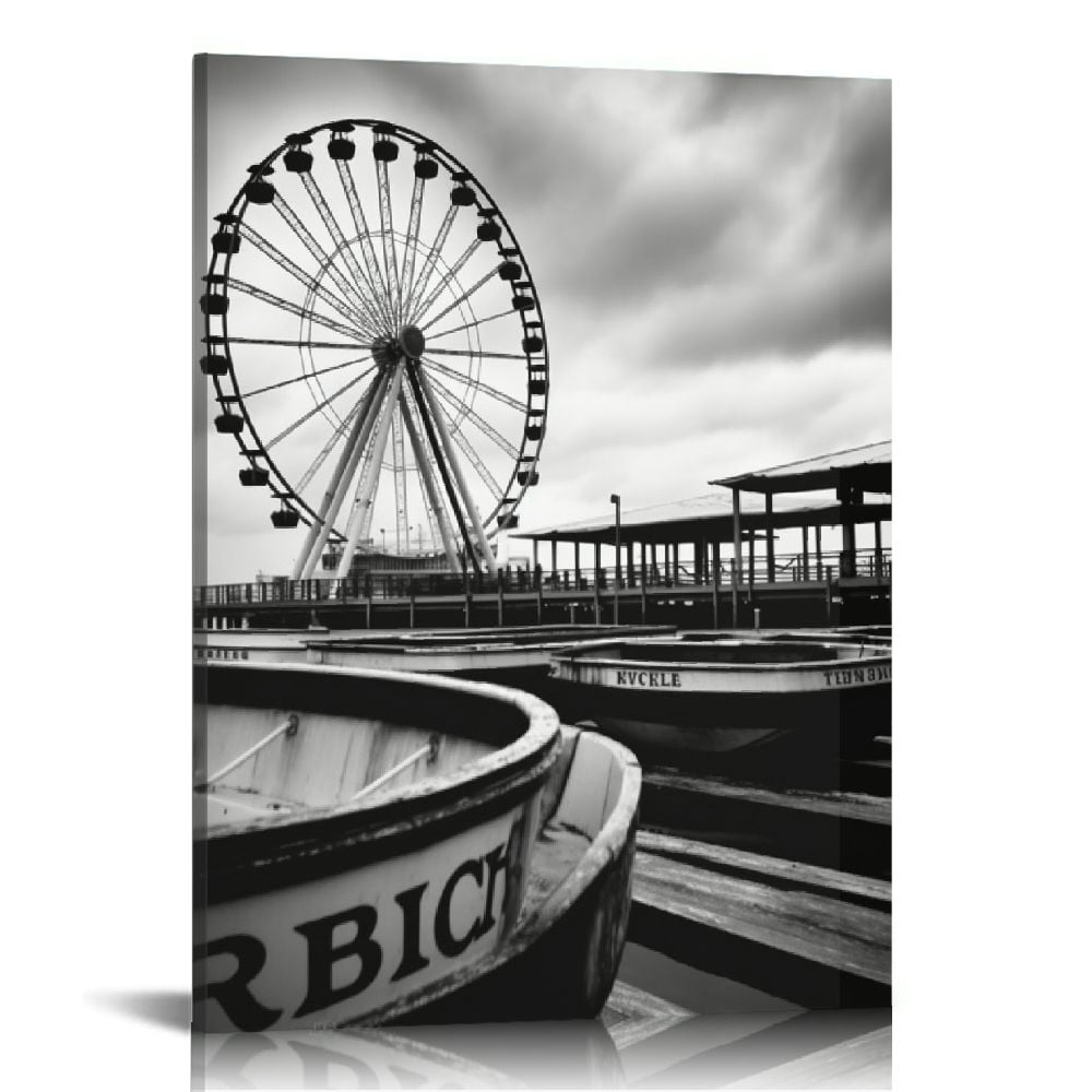 ARISTURING Black and White London Ferris Wheel Wall Art Cityscape Wall ...