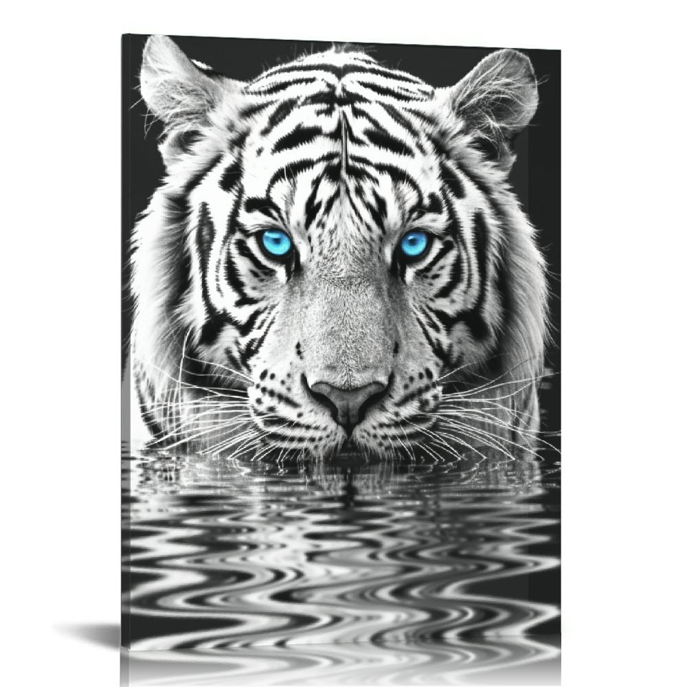 HENGT Black White Tiger Canvas Wall Art Wild Animal the Picture Print ...