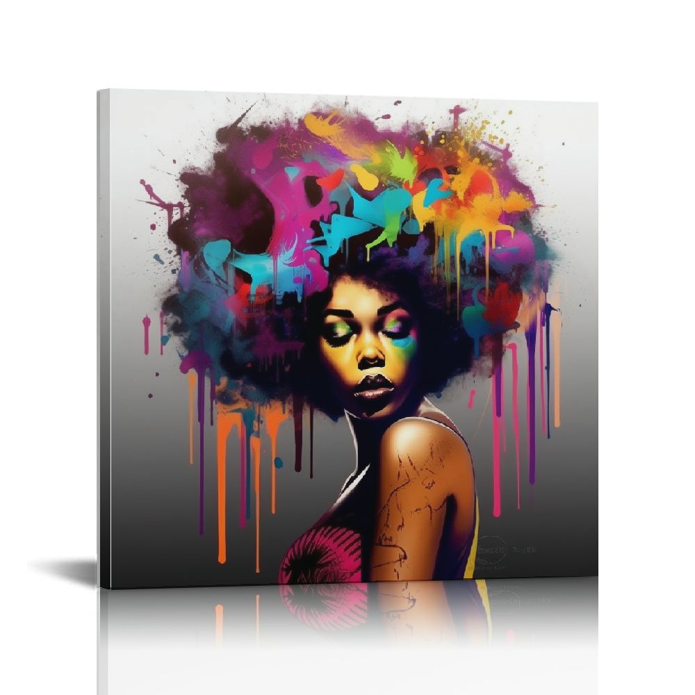 ARISTURING Black woman wall art Graffiti Canvas Wall Art African Woman Canvas Paintings Abstract ...