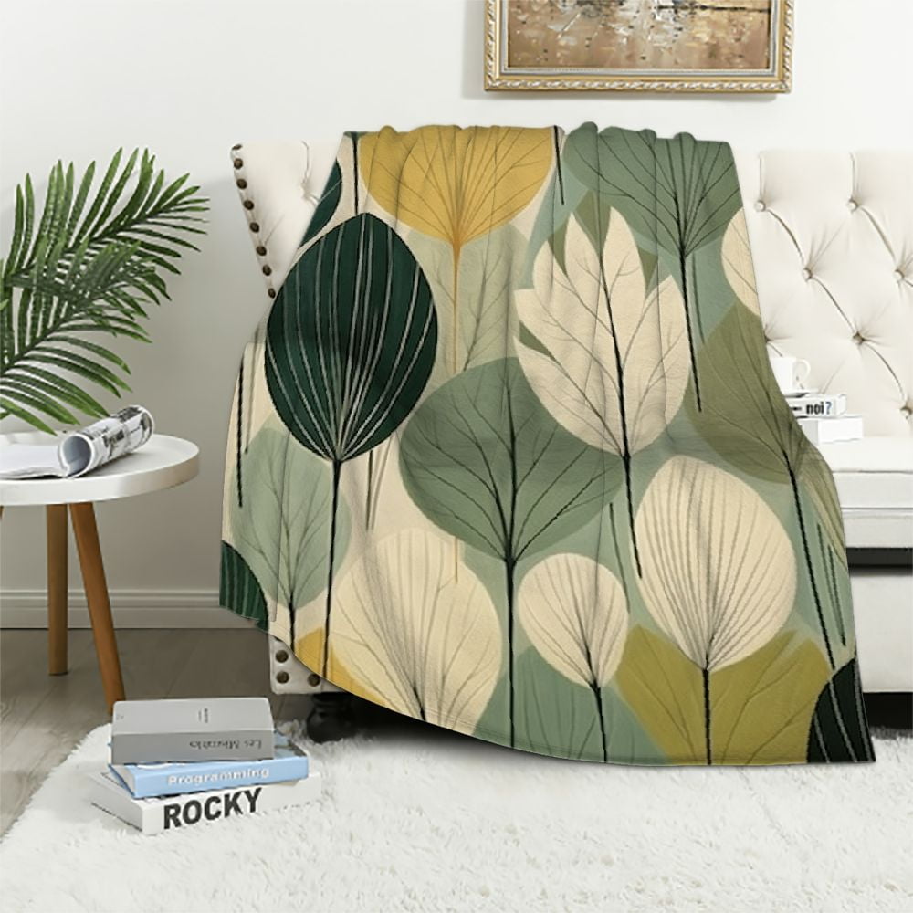 ARISTURING Blanket Mid Century Modern Abstract Pattern Sage Green Plush ...