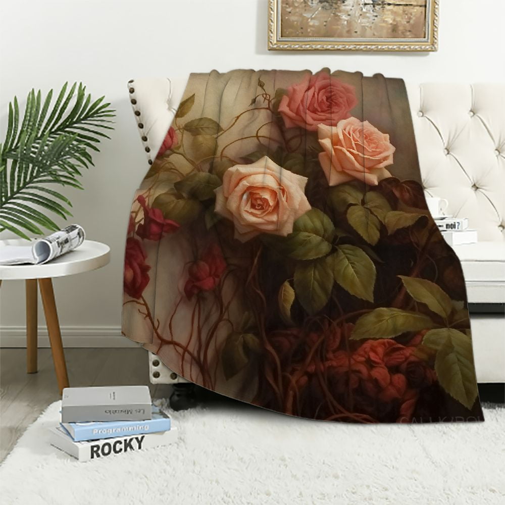 ARISTURING Blanket Rustic Rose, Antique Floral Design Summer Throw ...