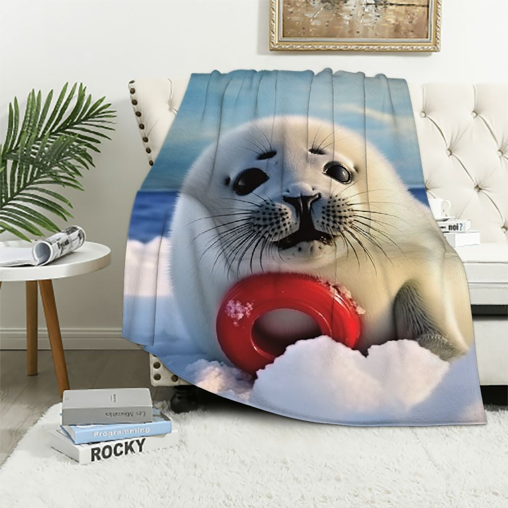 ARISTURING Blanket Soft Fluffy Flannel Throw White Cute Seal - Walmart.com