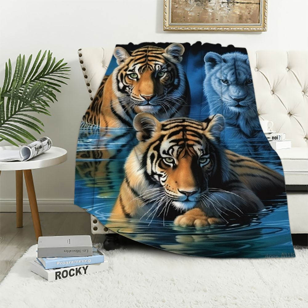 ARISTURING Blanket Soft Fluffy Throw for Sofa Bed Tiger Leopard Lion ...