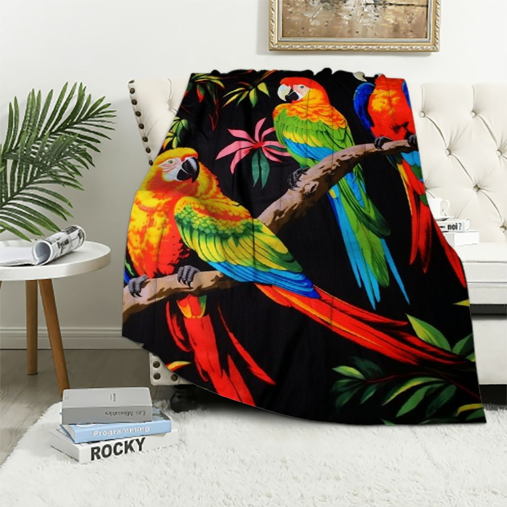ARISTURING Blanket with Birds - Red Parrot Throw Blanket for Couch Bed ...