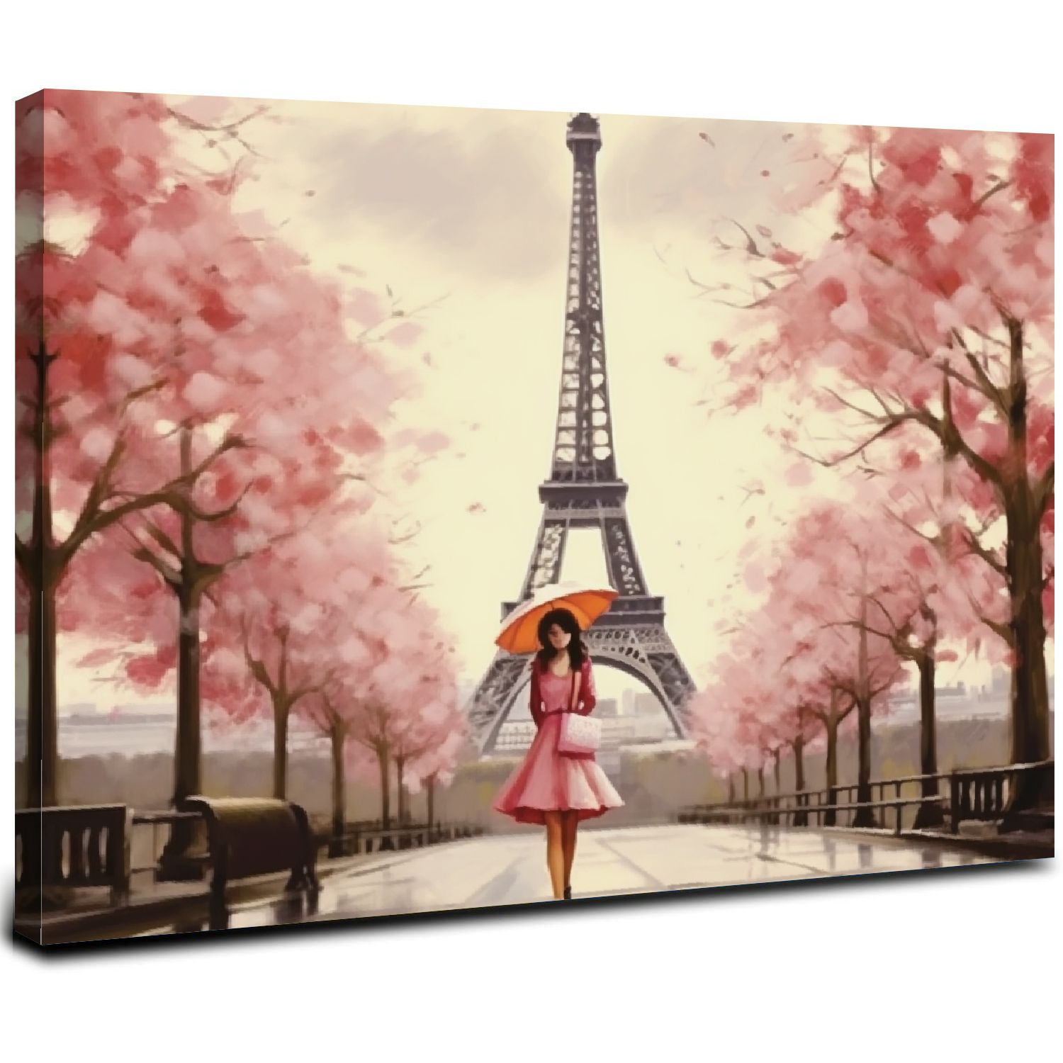 ARISTURING Blossom Trees Wall Art Living Room Decor Eiffel Tower Paris ...
