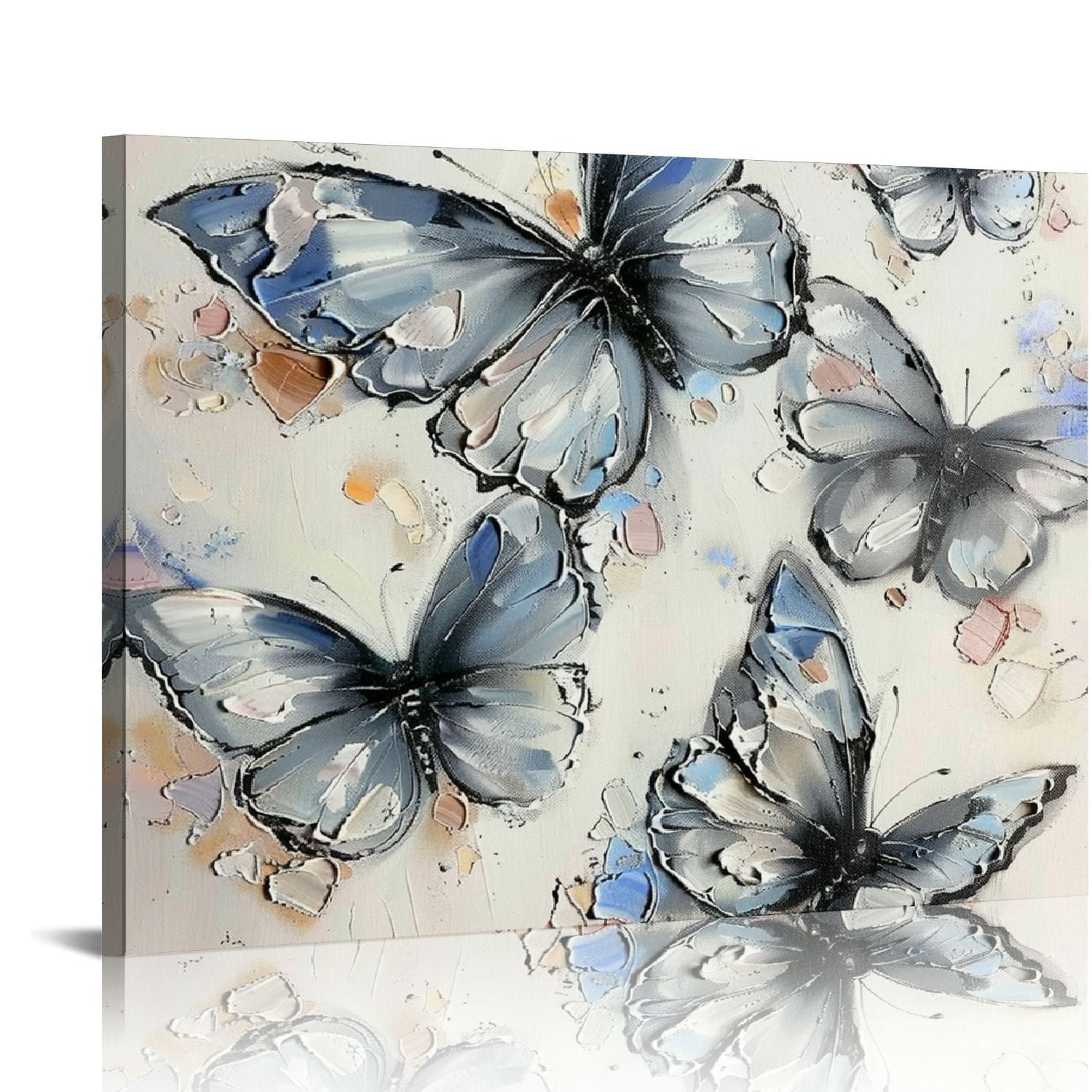 ARISTURING Blue Butterfly Canvas Wall Art Abstract Texture Painting ...