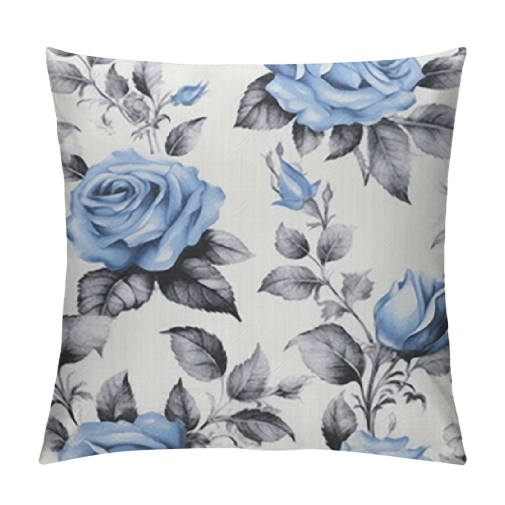 ARISTURING Blue Flowers and Leaves Decorative Throw Pillow Case ...