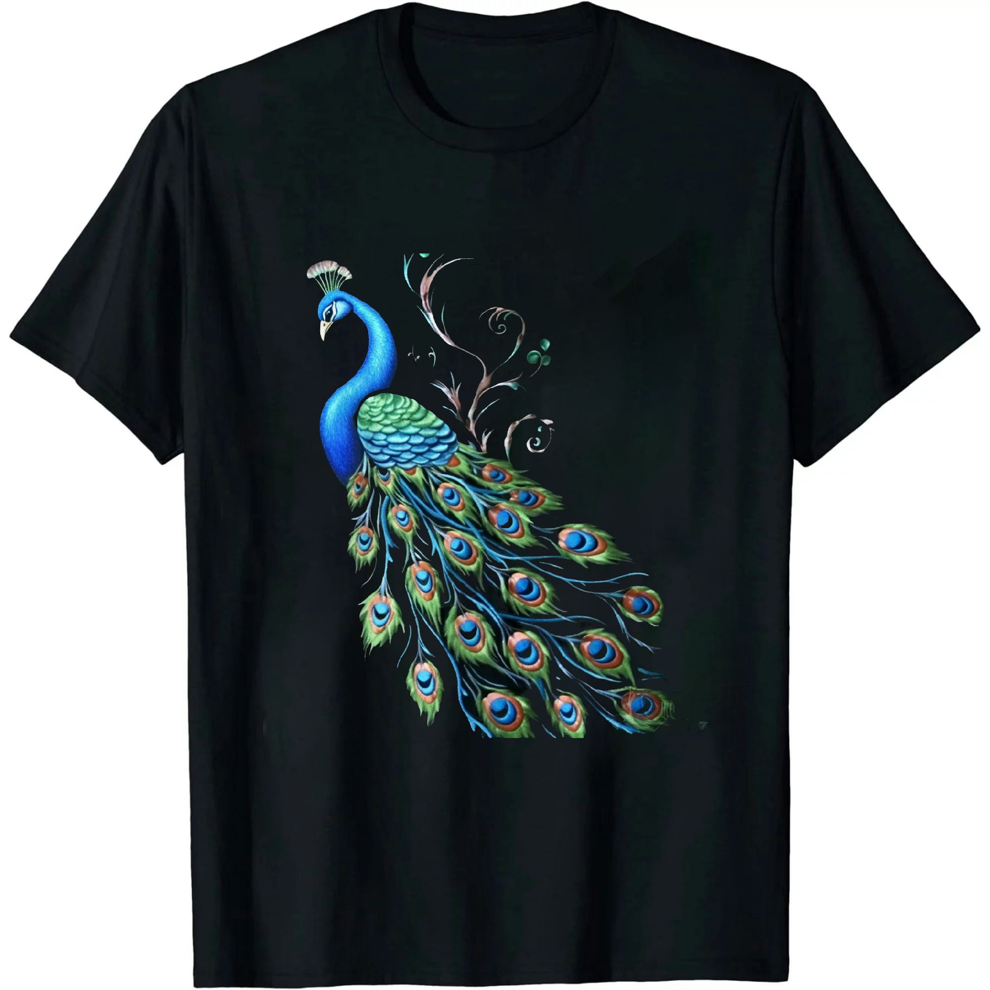 ARISTURING Blue Peacock and Dragonflies T-Shirt - Walmart.com