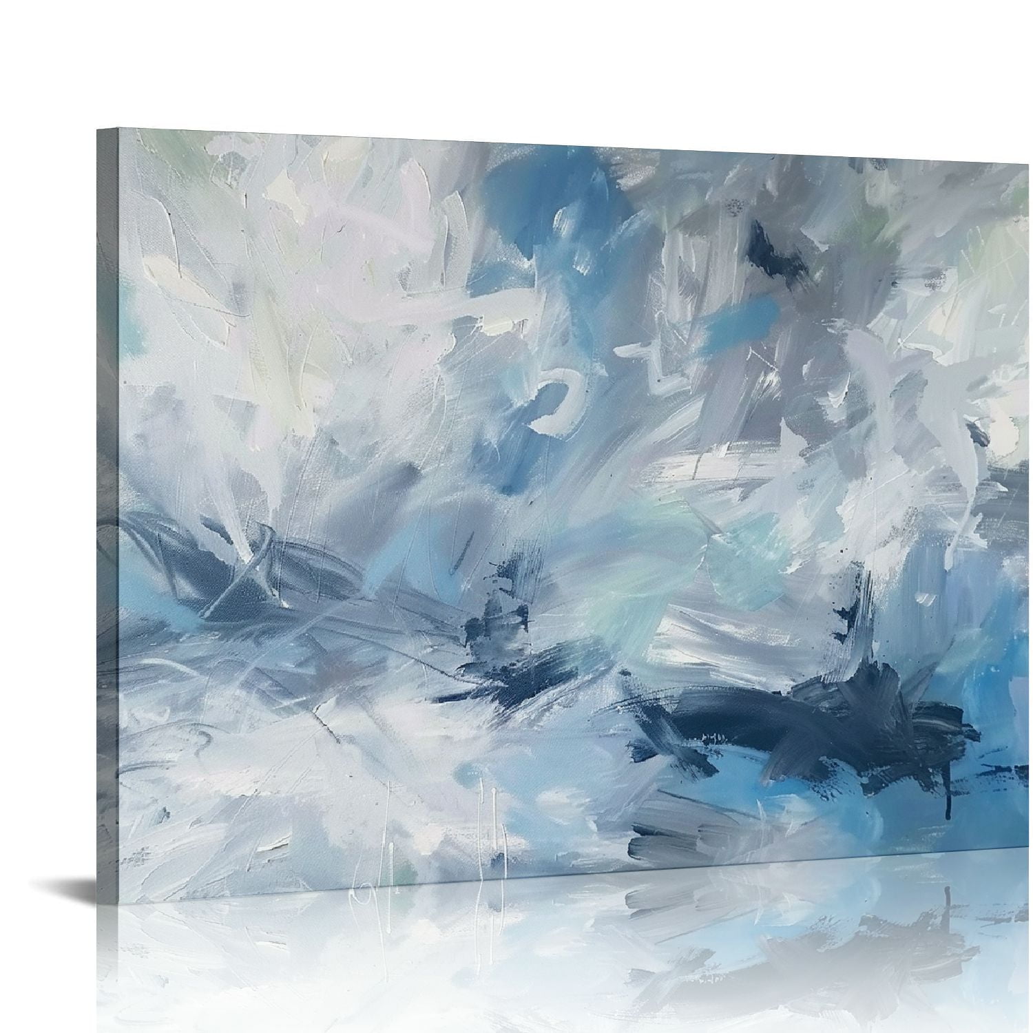 ARISTURING Blue and Grey Wall Art - Abstract Picture Canvas Print ...