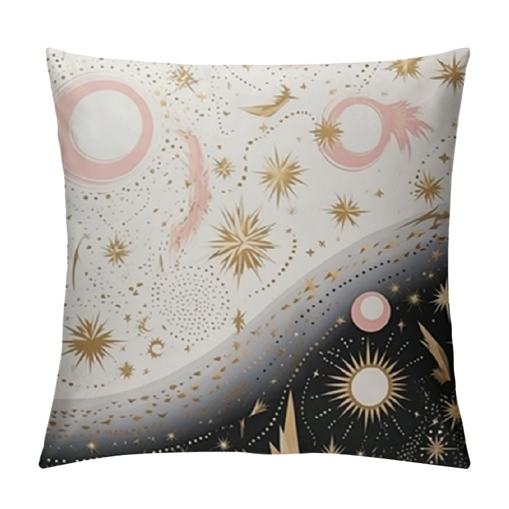 ARISTURING Blush Pink, Gold, Grey and White Star and Moon Body Pillow Case Cover for Celestial ...