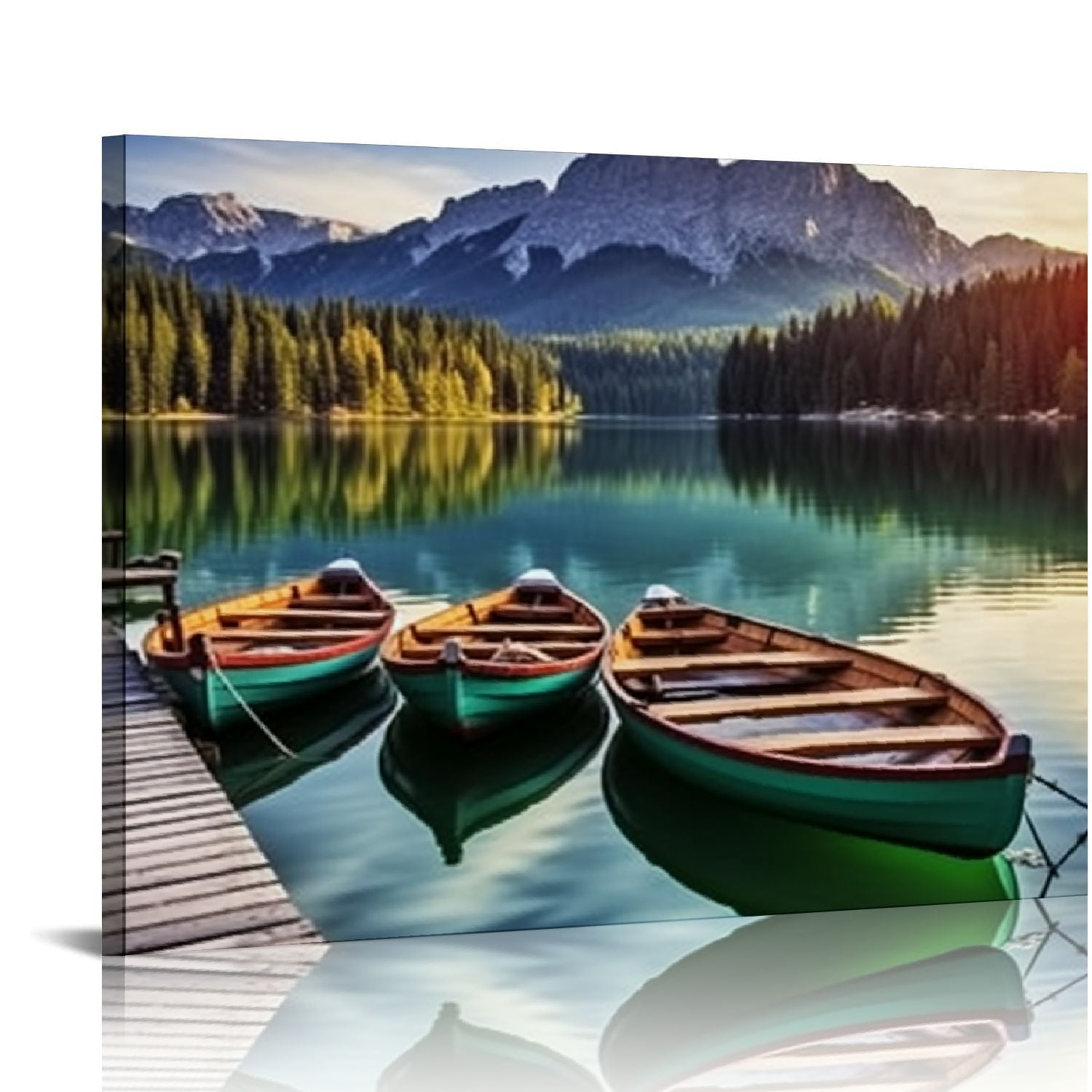 ARISTURING Boat On the Lake Wall Art Canvas Painting Mount Sunset ...