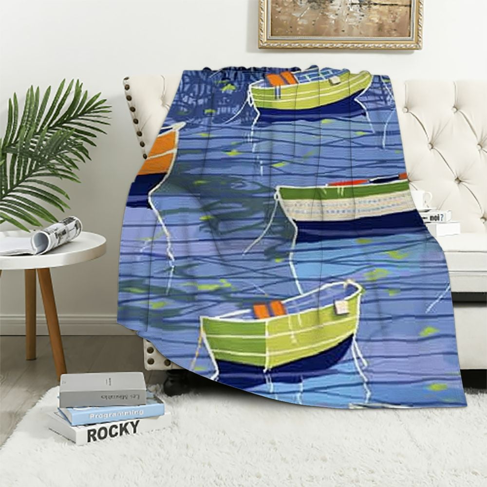 ARISTURING Boats Water Trees Flannel Blanket for Bed for All Seasons ...