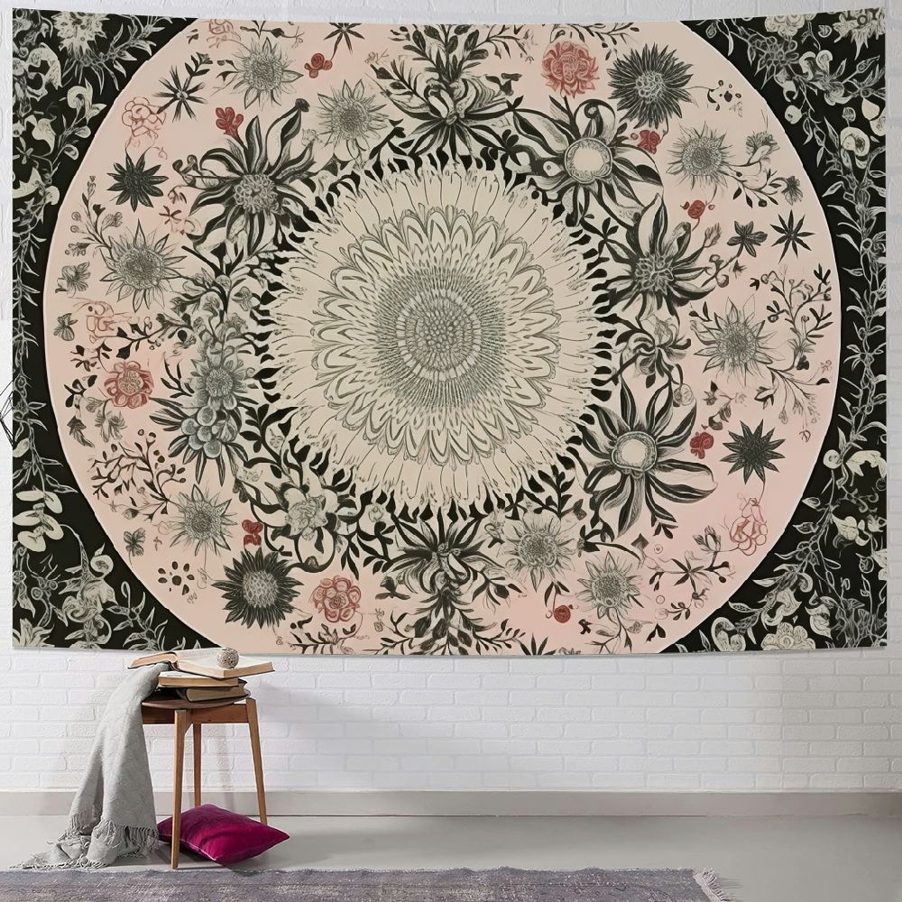 ARISTURING Bohemian Tapestry Wall Hanging, Beige White Floral Tapestry ...