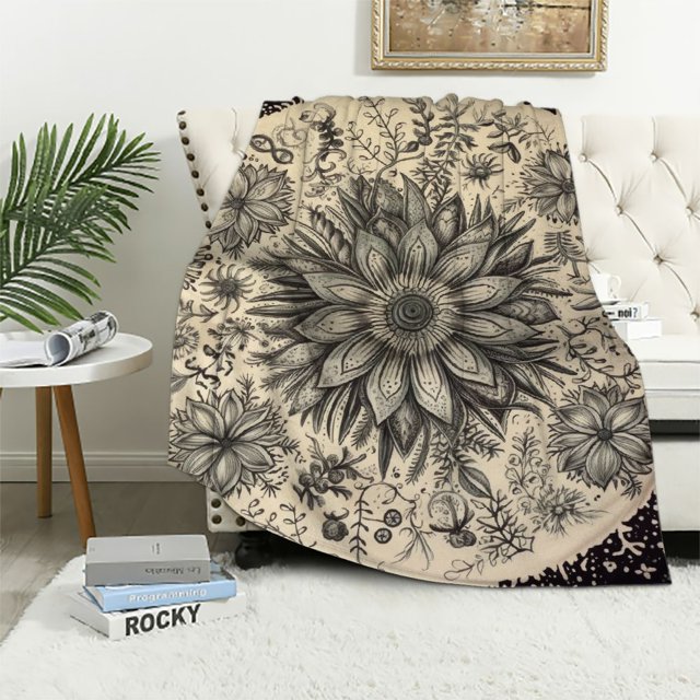 ARISTURING Boho Bohemian Throw Blanket, Beige White Floral Cozy Nap ...