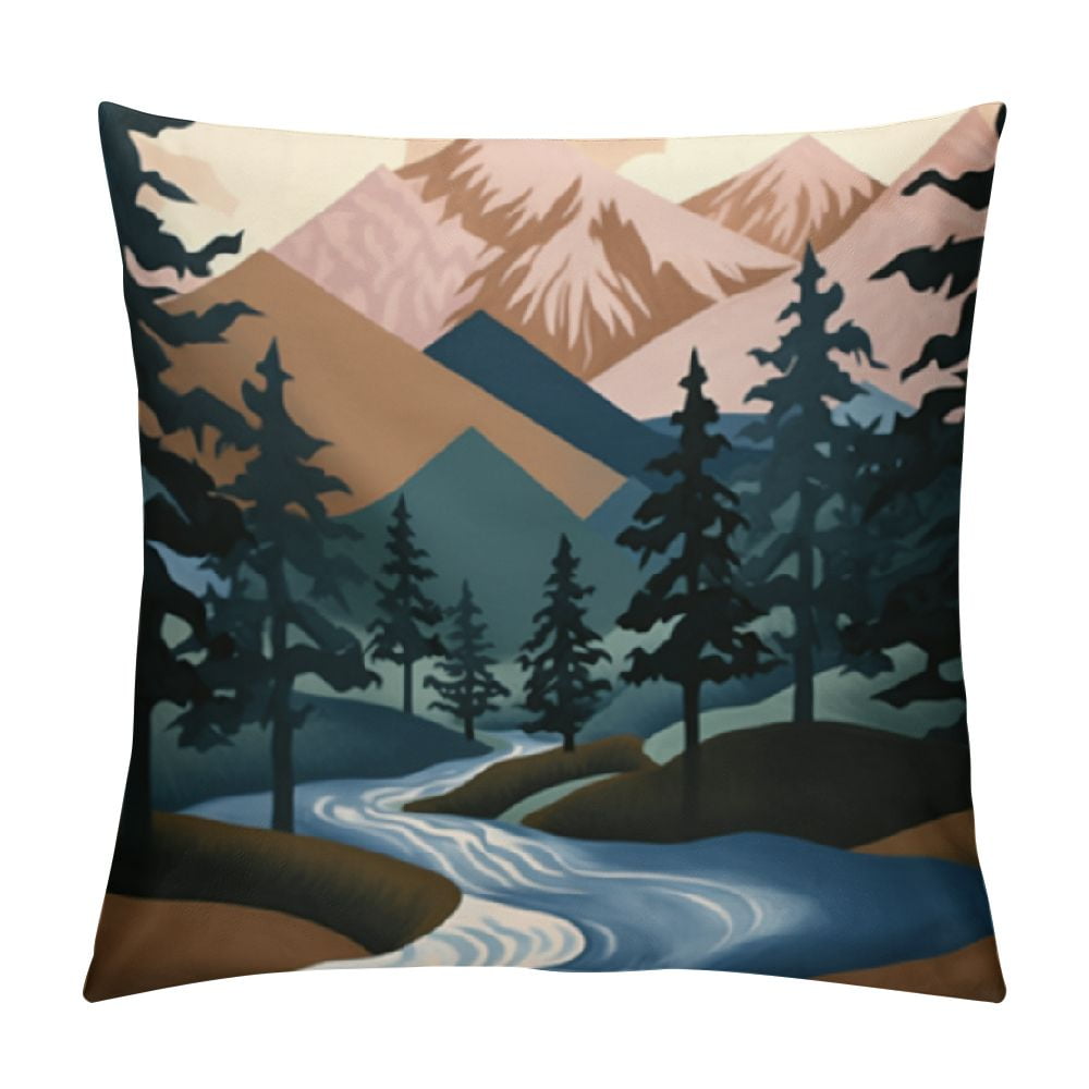 HENGT Boho Throw Pillow Covers Mid Century Bohemian Nature Landscape ...