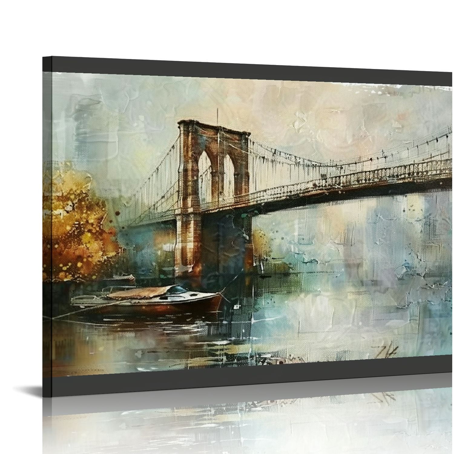 Jiayy Brooklyn Bridge Wall Art Colorful Cityscape New York Abstract ...