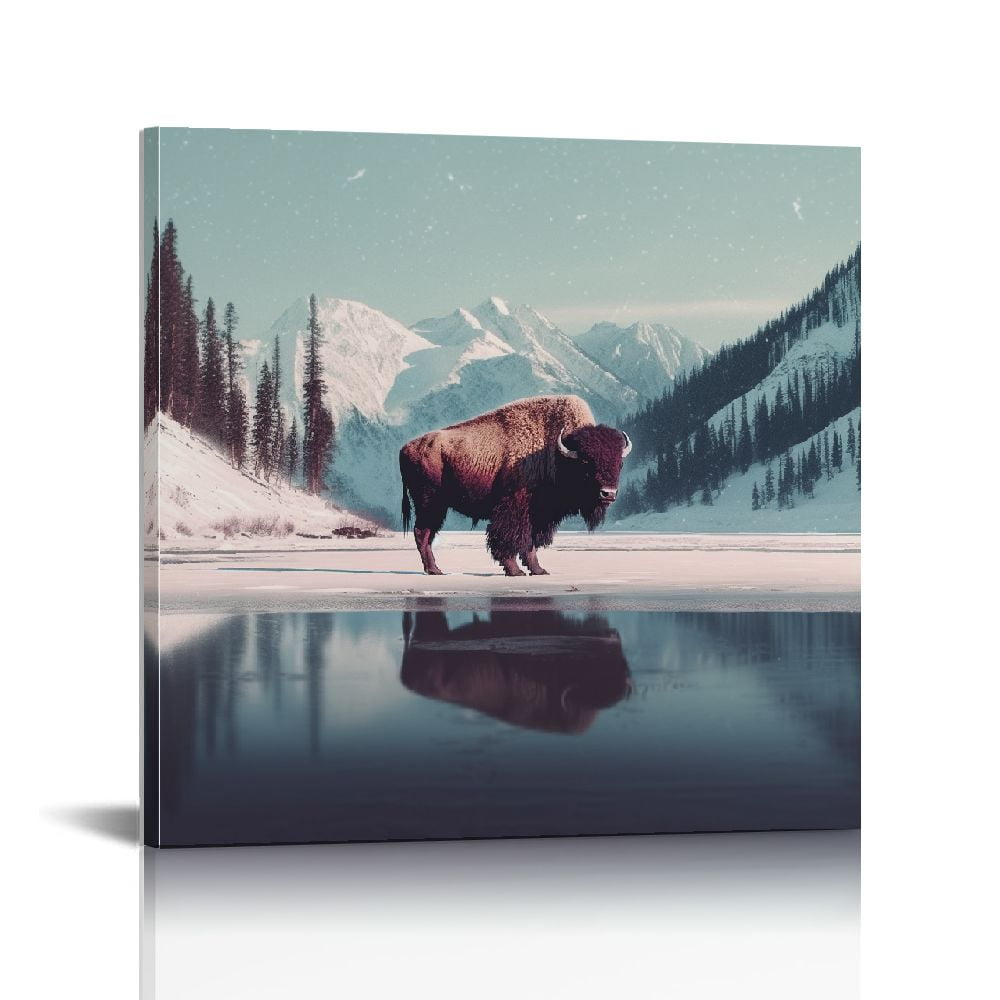ARISTURING Brown Bison Running, Wildlife Artistic Wall Art, Framed ...