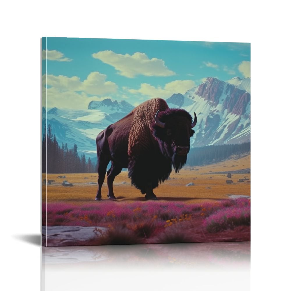 ARISTURING Brown Bison Running, Wildlife Artistic Wall Art, Framed ...