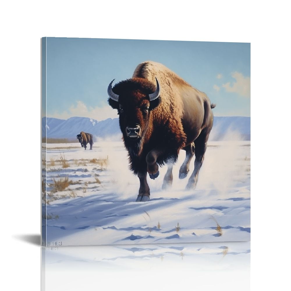 ARISTURING Brown Bison Running, Wildlife Artistic Wall Art, Framed ...