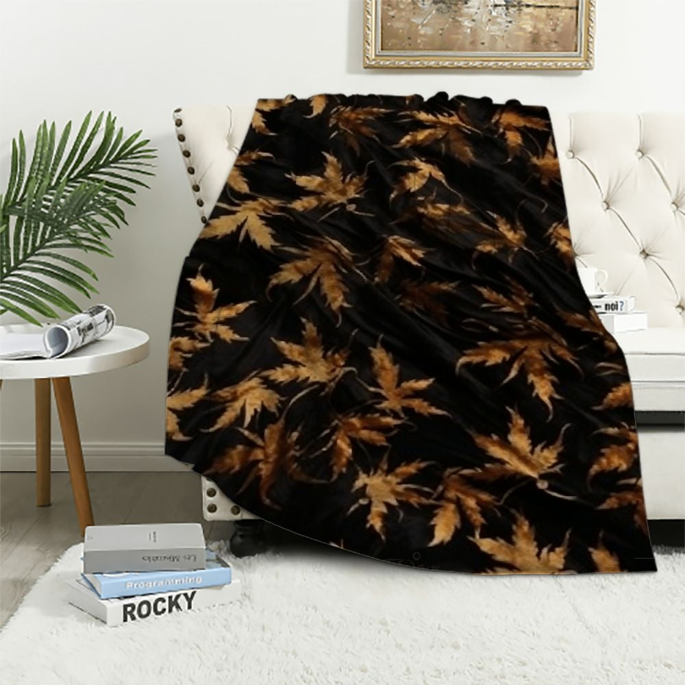 HENGT Brown Leopard Print Weed Throw Blanket, Cannabis Marijuana Leaf ...