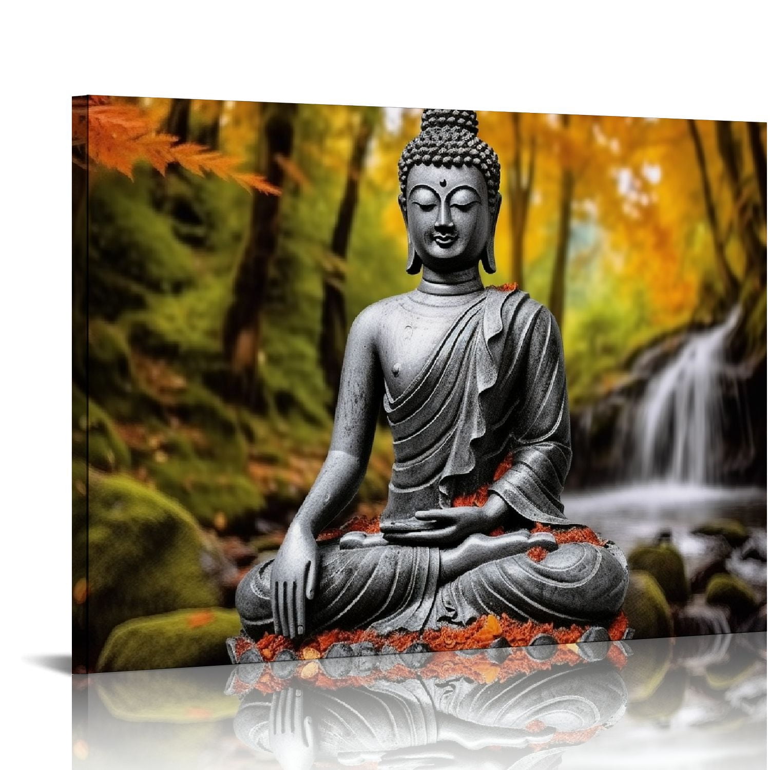ARISTURING Buddha Waterfall Wall Art Canvas Painting Framed 1 Panel for ...