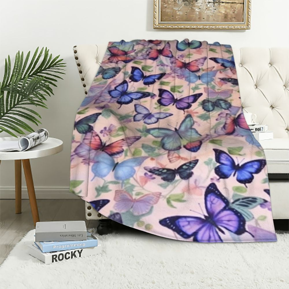 ARISTURING Butterflies Butterfly Throw Blanket Soft Warm Flannel Bed ...