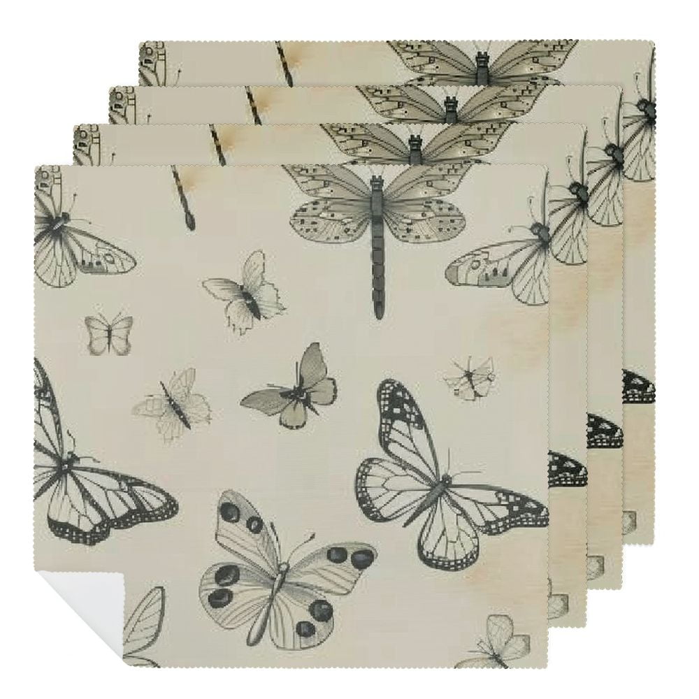 ARISTURING Butterflies Dragonfly Cloth Napkins Polyester Home Decor 2 ...