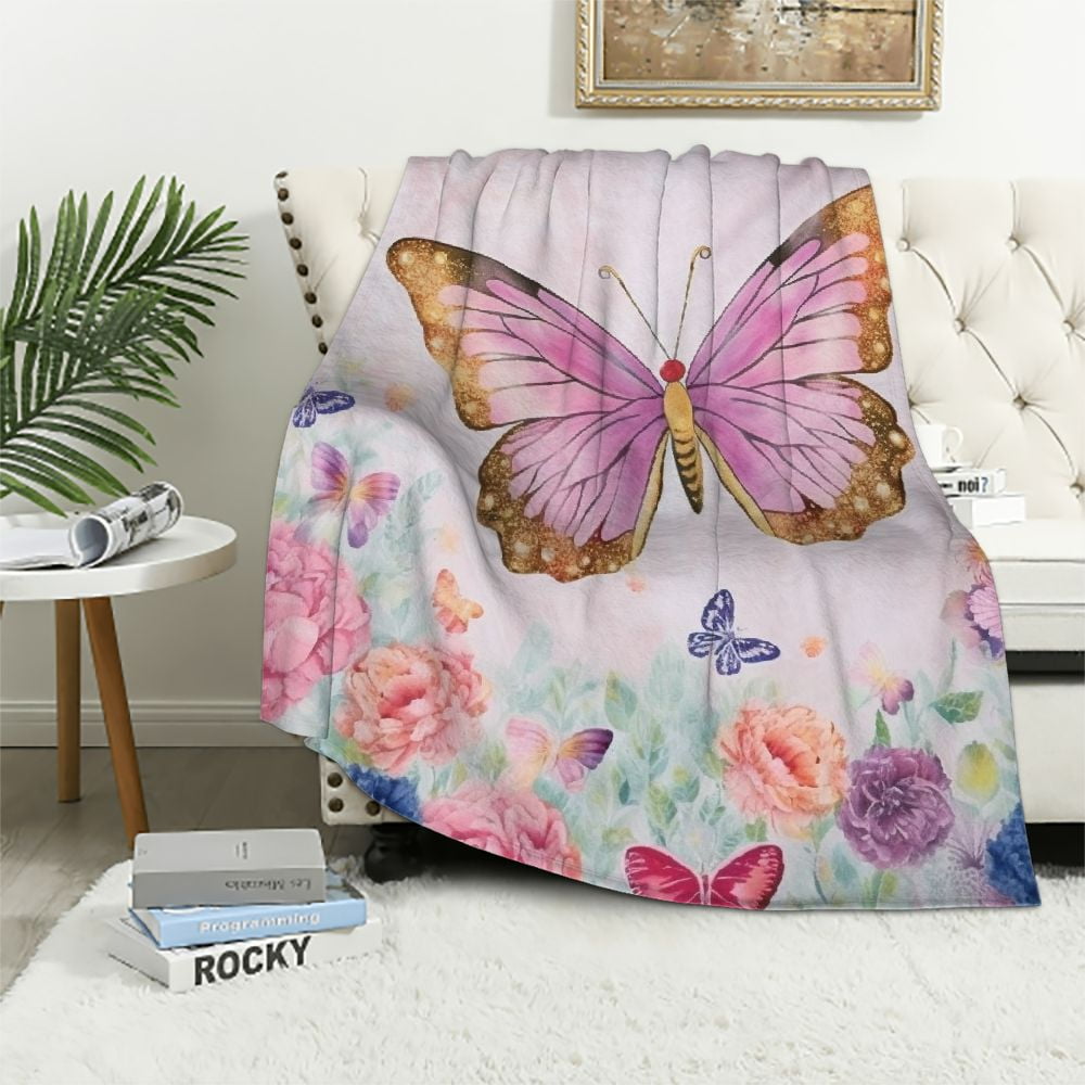 HENGT Butterfly Floral Throw Blanket Gifts for Girls, Watercolor ...