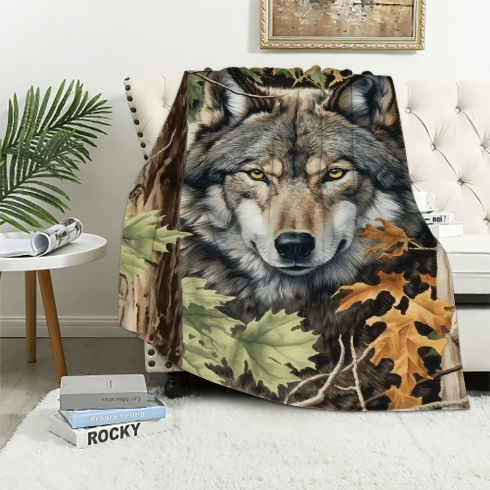 ARISTURING Camo Wolf Blanket for Bed Woodland Throw Blanket for Men ...