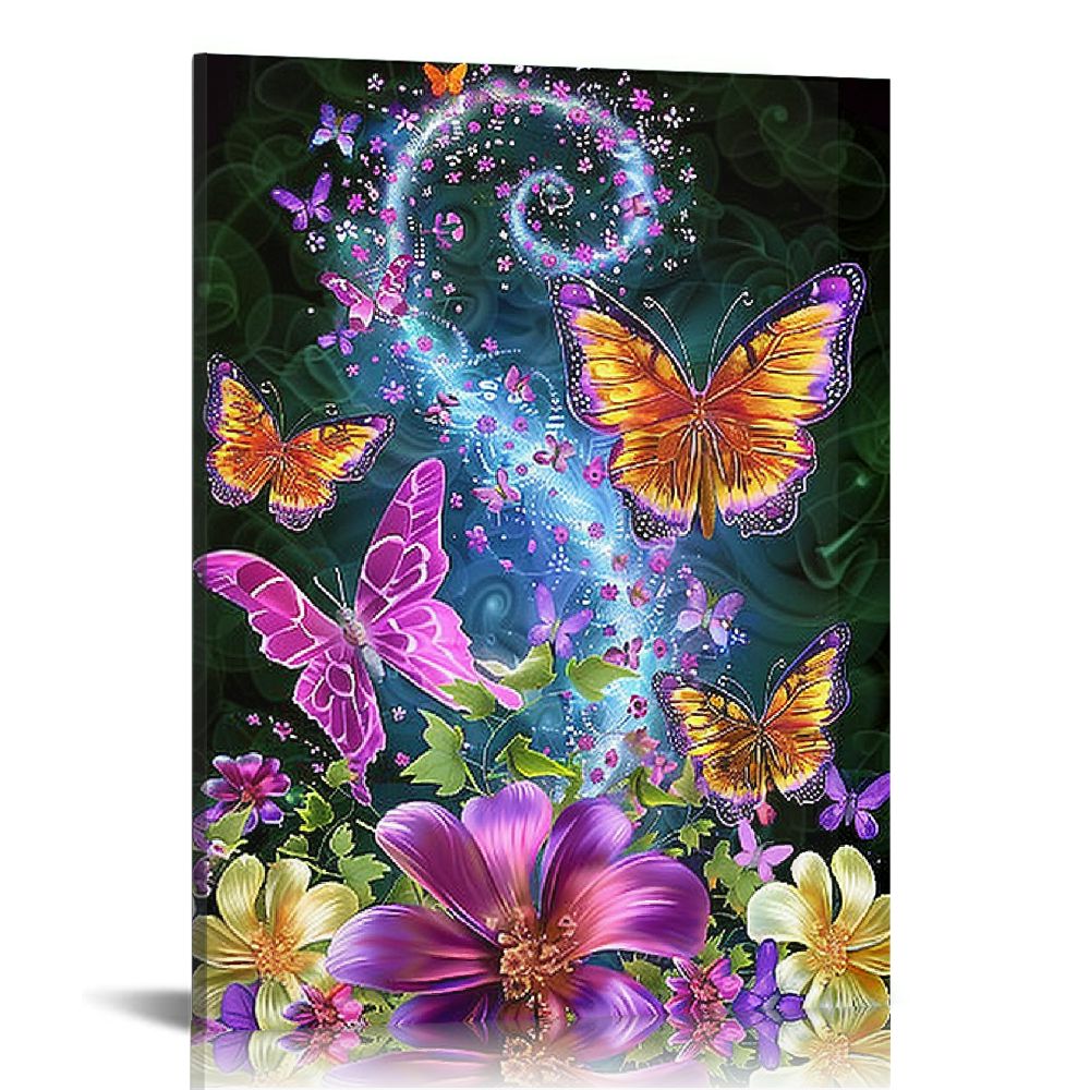 ARISTURING Canvas Abstract Purple Butterfly Wall Art Flower Painting on ...