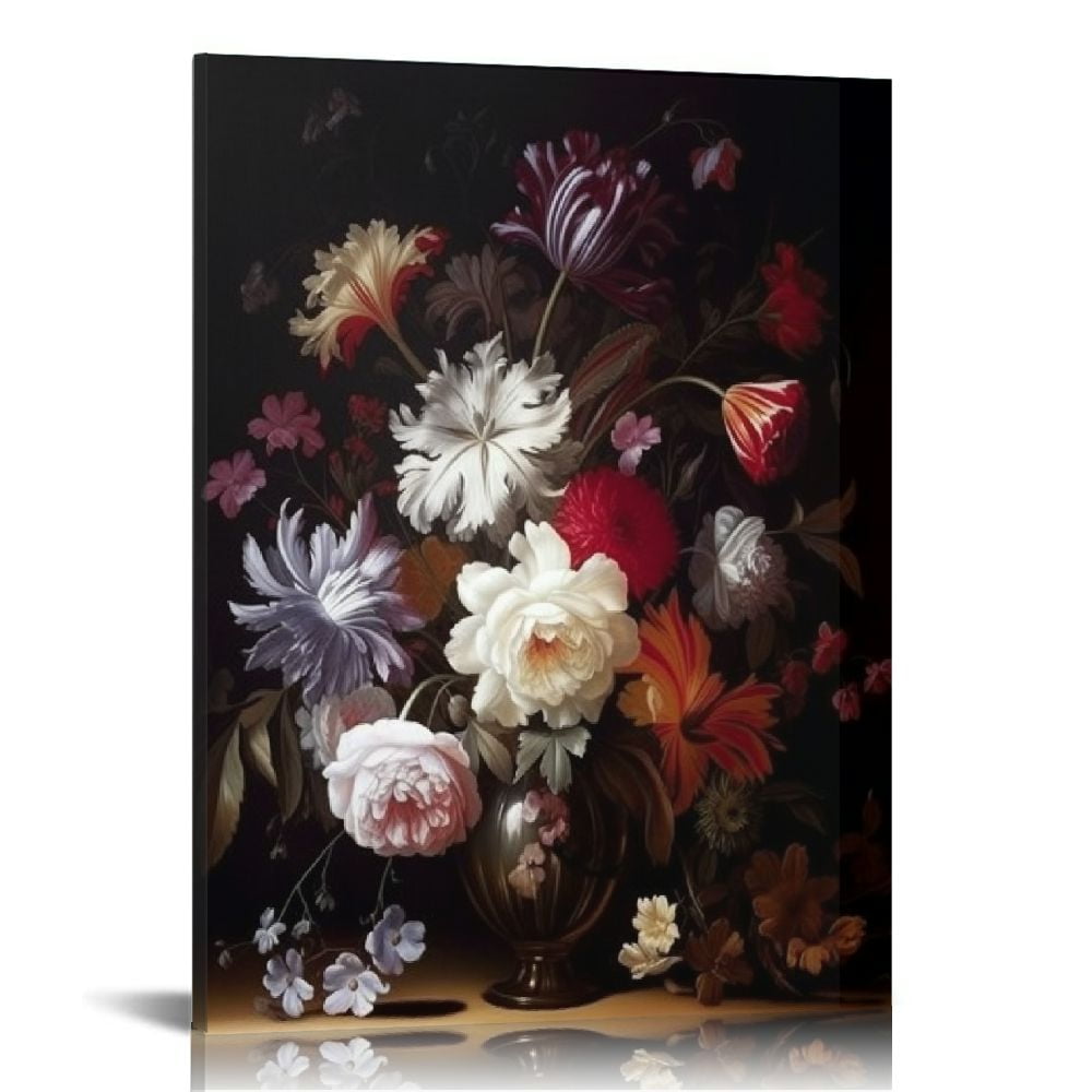 ARISTURING Canvas Art Prints Dark Flower Painting Printable Art Moody Floral Wall Art Dark ...