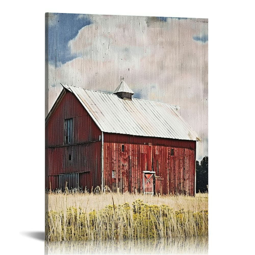 ARISTURING Canvas Barn Wall Art Canvas Wood Background Home Decor ...