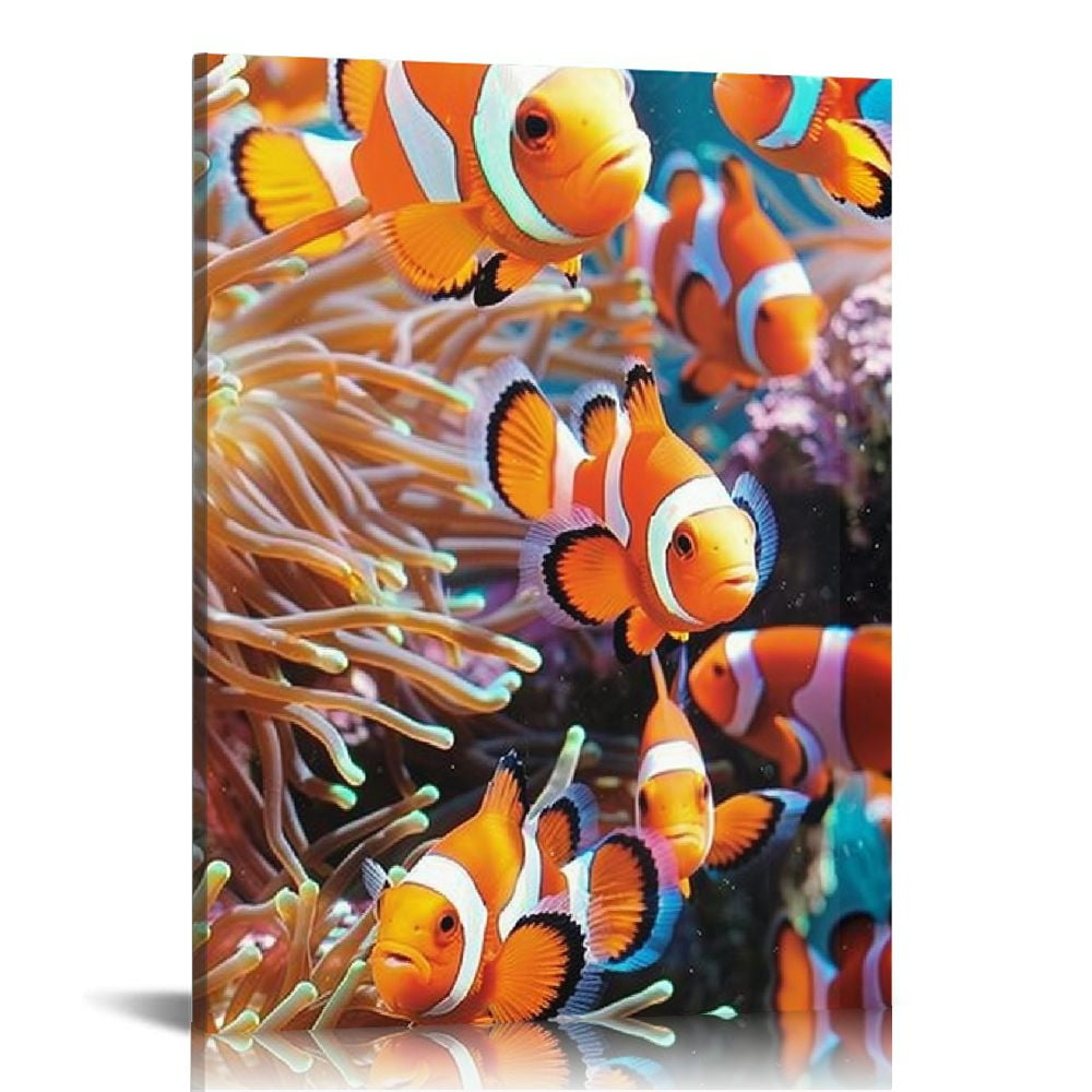 ARISTURING Canvas Print Wall Art Orange, Black & White Clownfish and ...