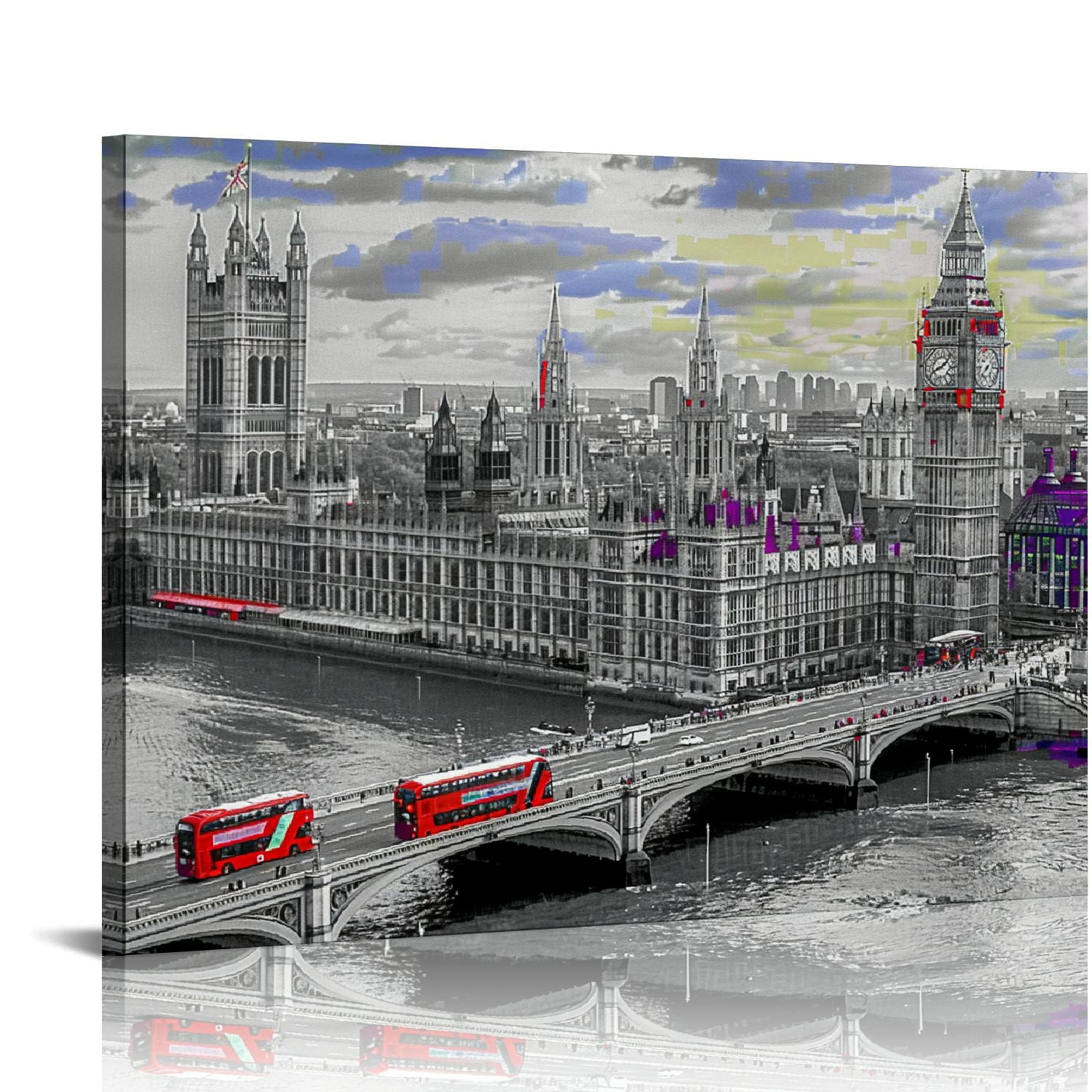 ARISTURING Canvas Print Wall Art Pop of Color Buses in London, England ...