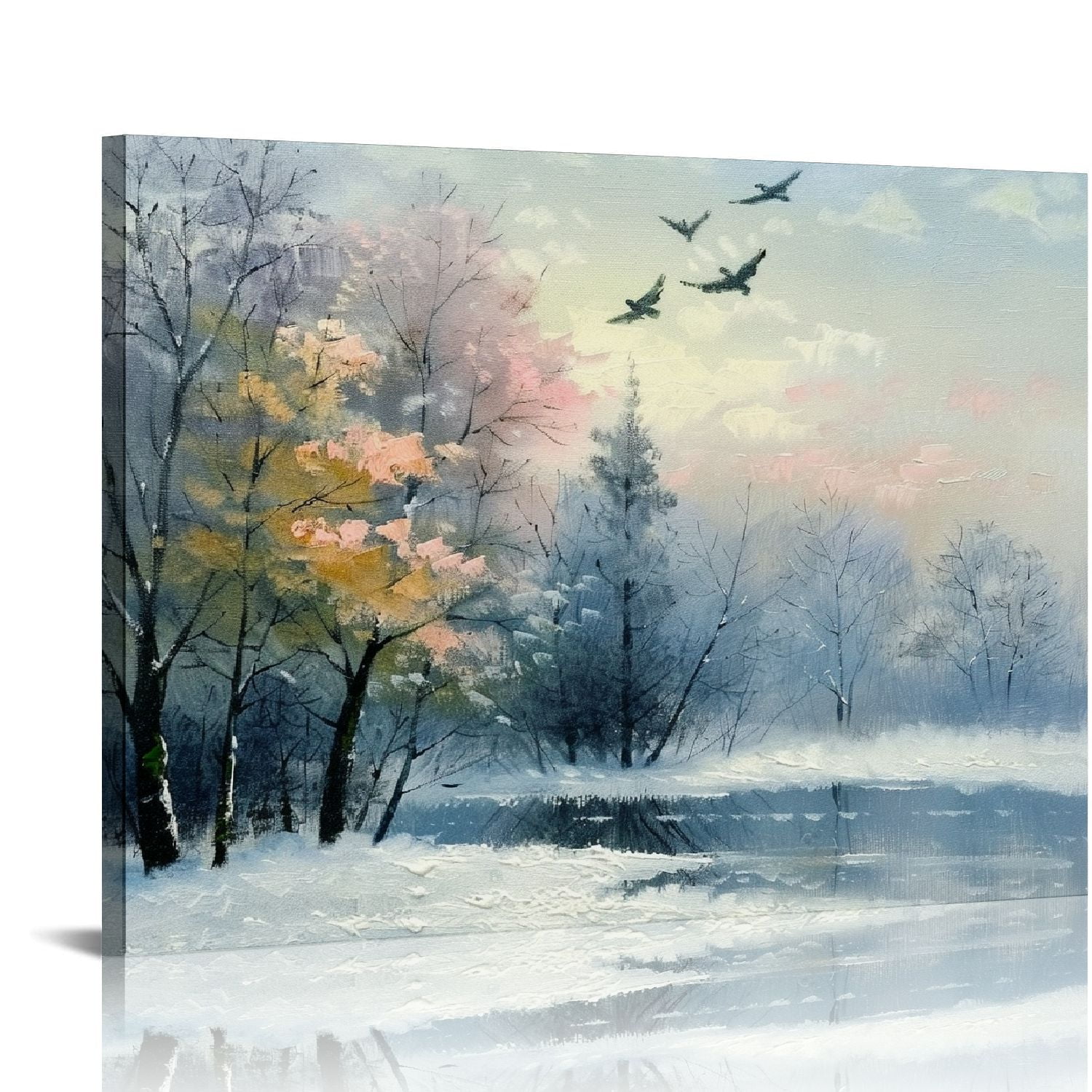 ARISTURING Canvas Print Wall Art Winter Forest Landscape with Frozen ...