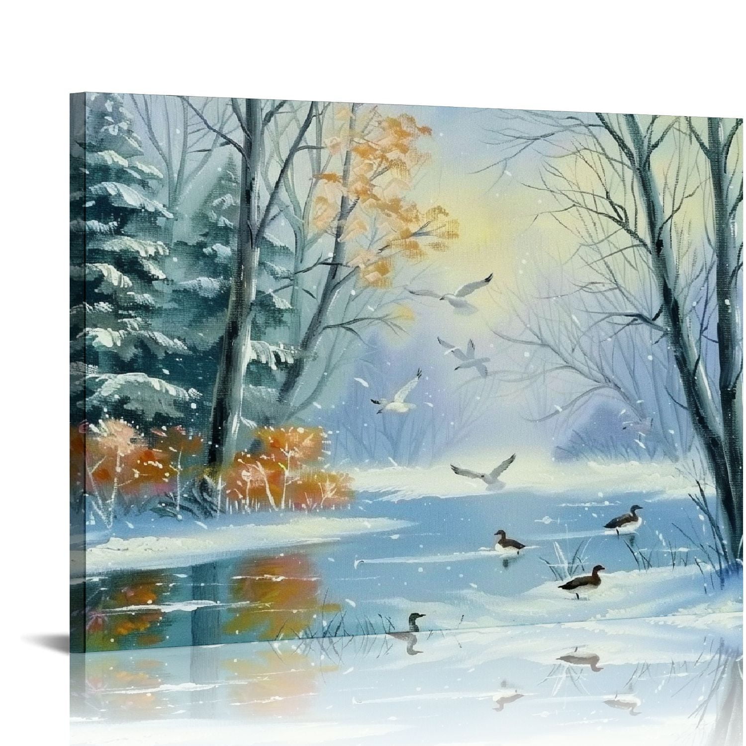 ARISTURING Canvas Print Wall Art Winter Forest Landscape with Frozen ...