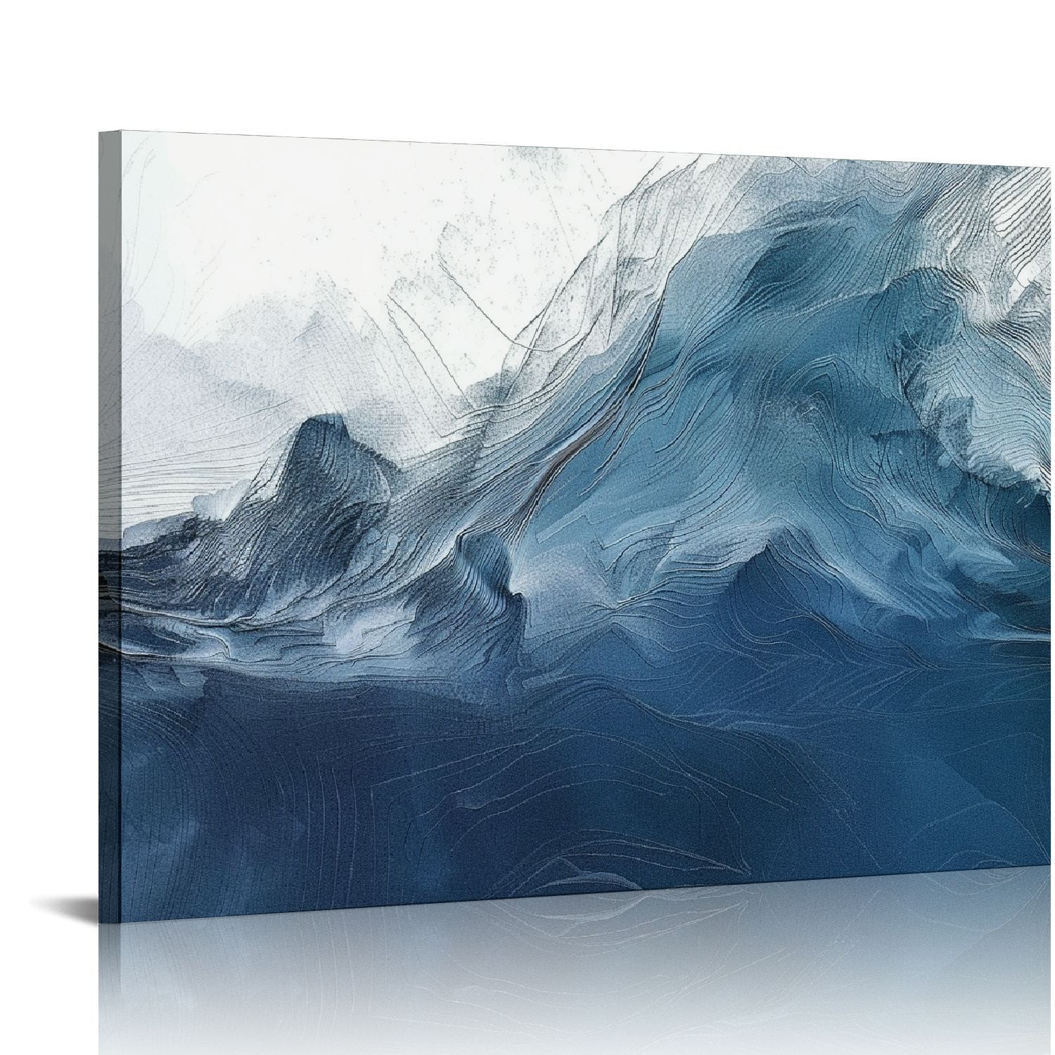 Jiayy Canvas Wall Art Abstract Art Paintings Navy Blue Block and Line ...