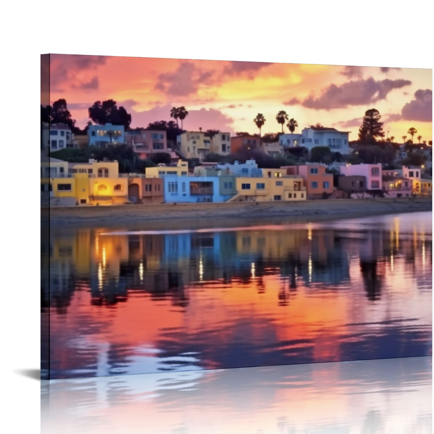 ARISTURING Canvas Wall Art Decor Capitola Village Sunset Reflections ...
