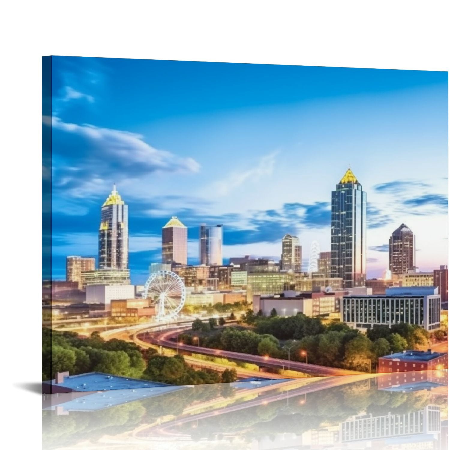 ARISTURING Canvas Wall Art Print On Canvas Atlanta Skyline with Ferris ...