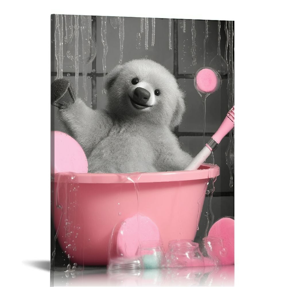 ARISTURING Canvas Wall Art Sloth In Bathtube Canvas Print Black And ...