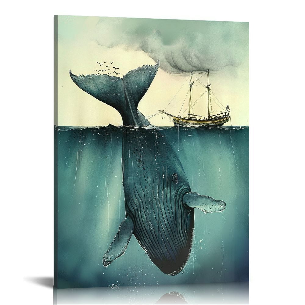 ARISTURING Canvas Wall Art Watercolor Whale Painting Nautical Ocean ...