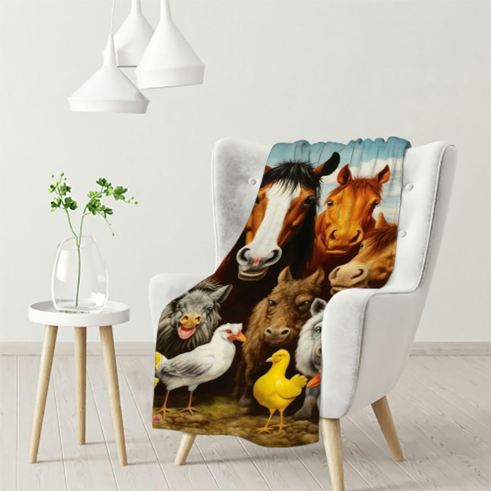 ARISTURING Cartoon Selfie Farm Animals Blanket for Bed, Queen Size ...
