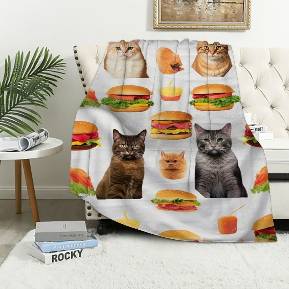 HENGT Cat Blankets for Cat Lovers, Soft Plush Flannel Plush Funny Cat ...