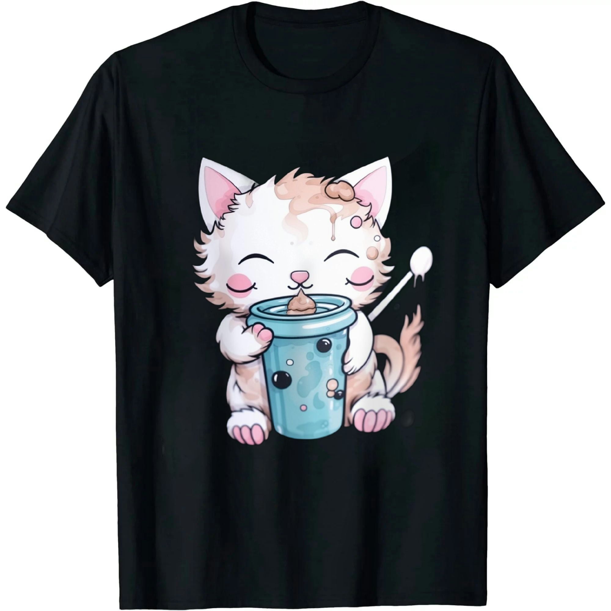 ARISTURING Cat Boba Tea Bubble Tea Anime Kawaii Neko T-Shirt - Walmart.com