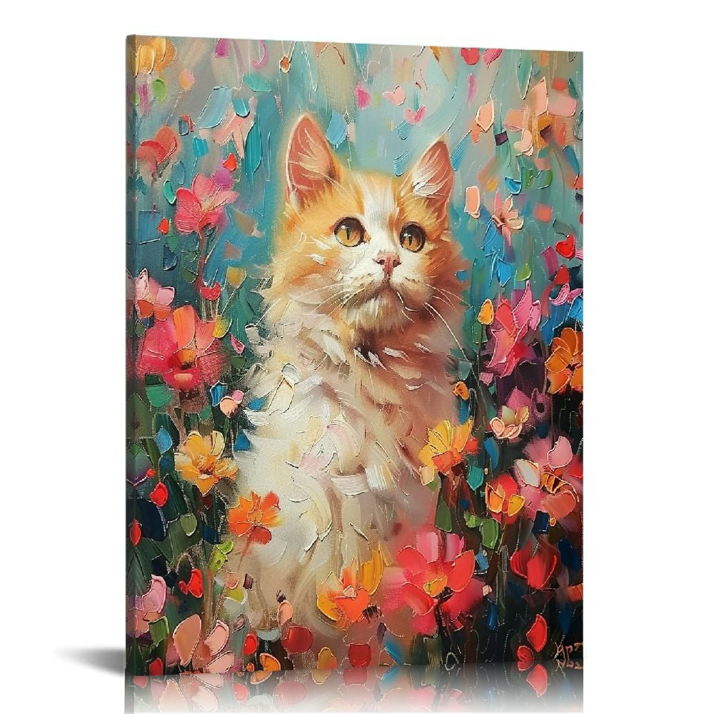 ARISTURING Cat Wall Art Painting On Canvas Poster Cute Cat Cubism ...